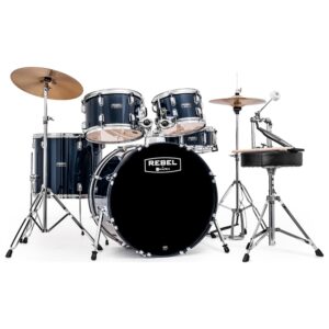 mapex rb5294ftcyb rebel 5-piece drum set with hardware, cymbals and 22" bass drum - royal blue