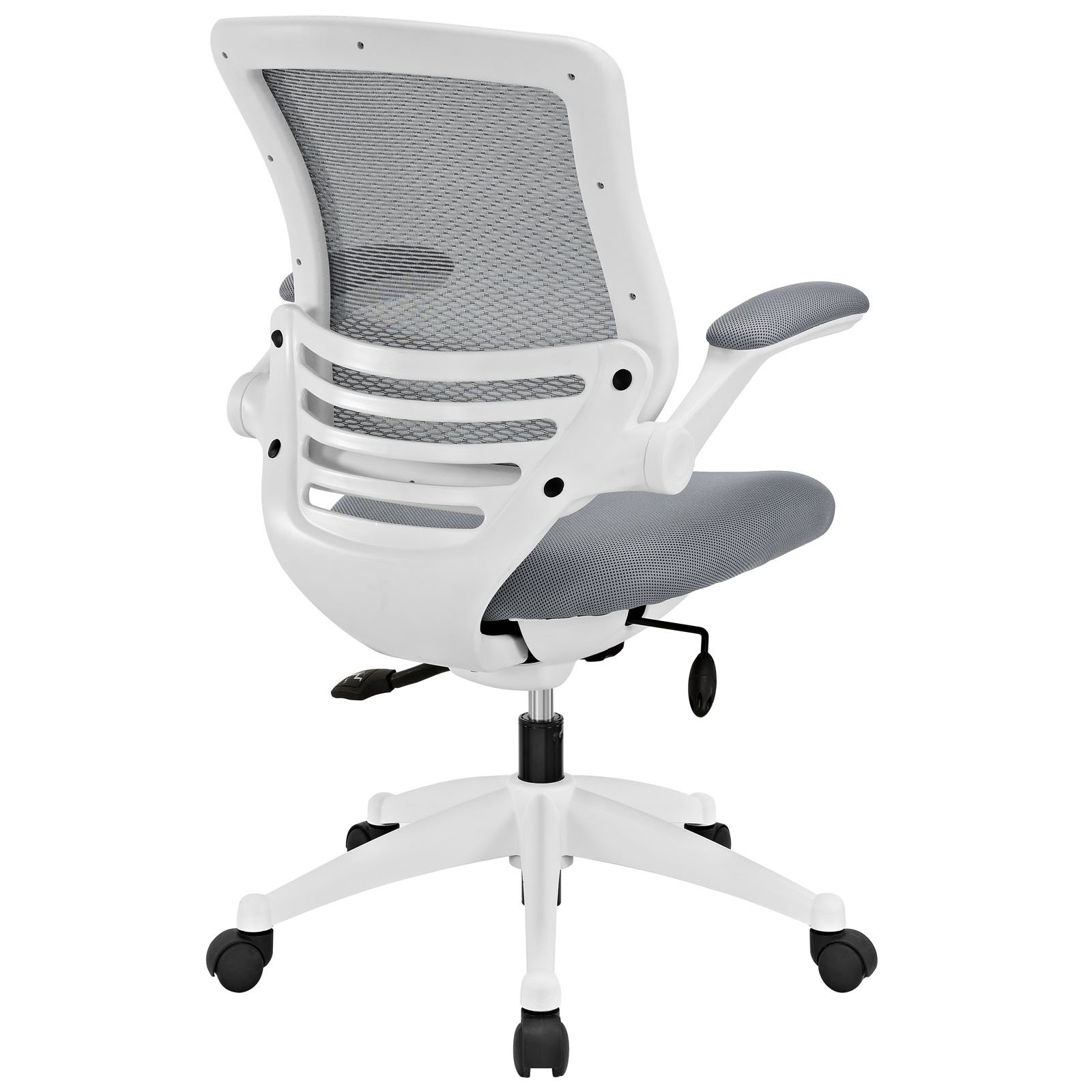 Modway Edge Mesh Office Chair with White Base and Flip-Up Arms in Gray - Perfect For Computer Desks