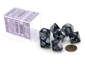 chessex polyhedral 7-die gemini dice set - purple-steel with white chx-26432