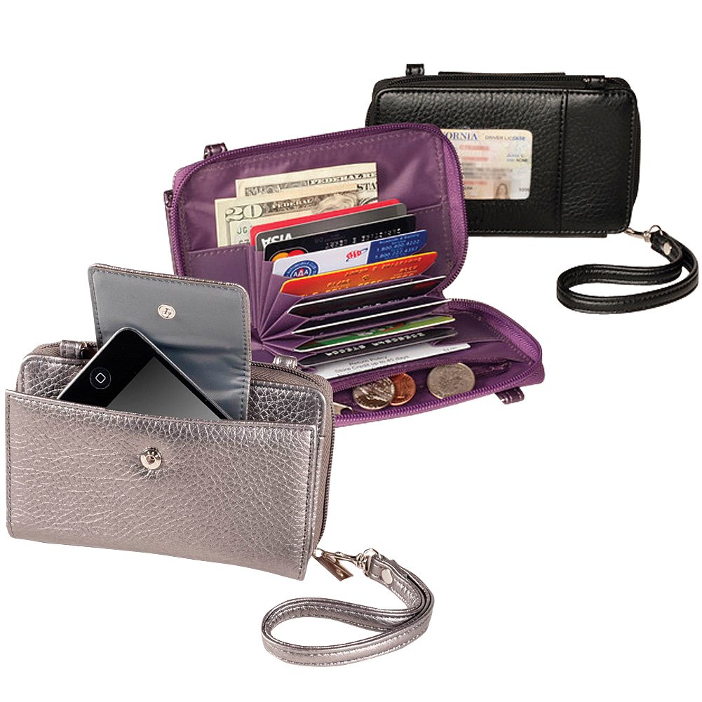 Buxton Women's RFID Identity Safe Wristlet Clutch Wallet (Black)