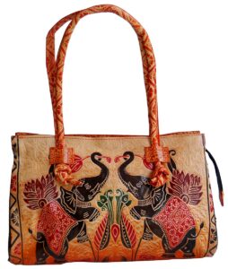 twin royal elephants ethnic traditional 100% genuine pure shantiniketan leather shoulder bag medium