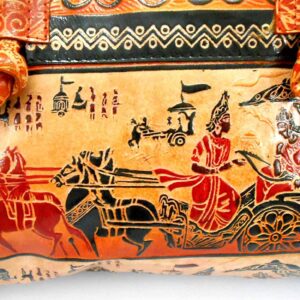 Crafts of India Krishna giving Gita Updesa to Arjuna Design Ethnic Hand Embossed Shantiniketan Leather Indian Shoulder Bag