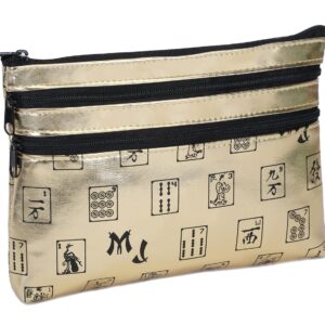 Mah Jongg Direct Gold Pattern 3-Zipper Purse, holds 2023 card, easy to clean, designer style