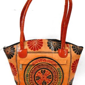 Circles Design Ethnic Hand Embossed Shantiniketan Leather Indian Shoulder Bag