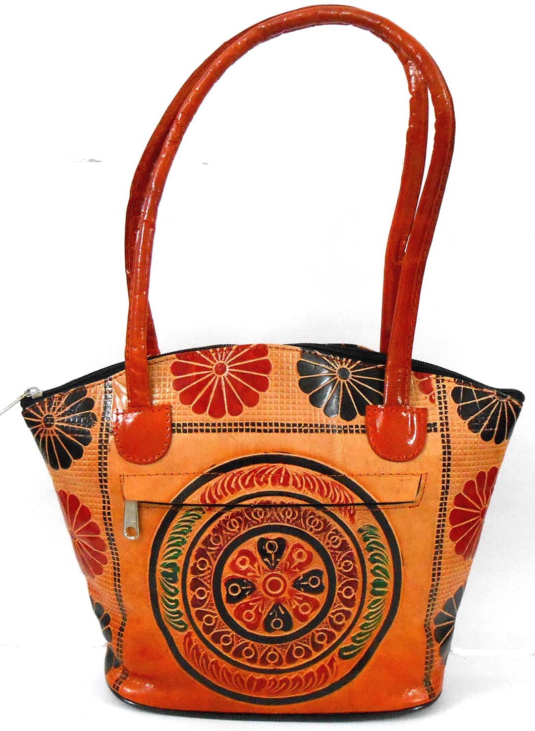 Circles Design Ethnic Hand Embossed Shantiniketan Leather Indian Shoulder Bag