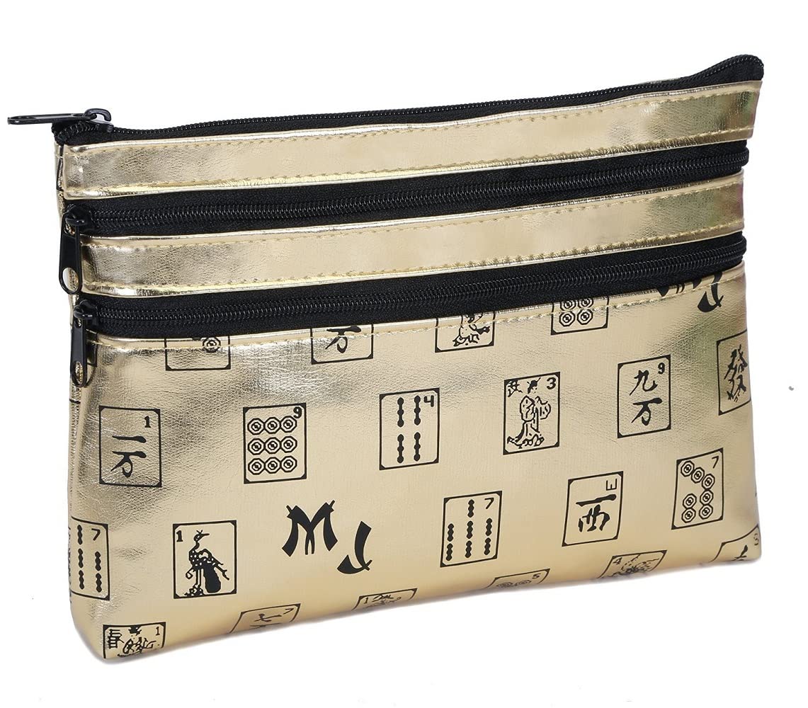 Mah Jongg Direct Gold Pattern 3-Zipper Purse, holds 2023 card, easy to clean, designer style