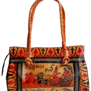 Crafts of India Krishna giving Gita Updesa to Arjuna Design Ethnic Hand Embossed Shantiniketan Leather Indian Shoulder Bag