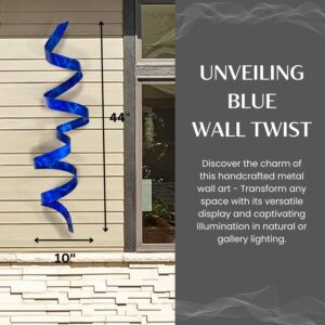 Statements2000 Blue Wall Twist Abstract Metal Wall Art - Luxury Metal Wall Decor for Bedroom, Living Room, Office - Contemporary Wall Sculpture by Jon Allen 44 x 10 x 10 Inches