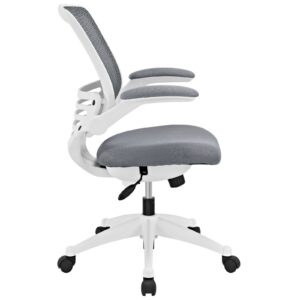 Modway Edge Mesh Office Chair with White Base and Flip-Up Arms in Gray - Perfect For Computer Desks