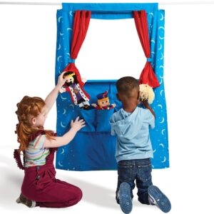 Hearthsong Hanging Doorway Puppet Theater, 47"L x 32"W, Adjustable Extended Rod, Foldable Shelf, Ages 4 and Up