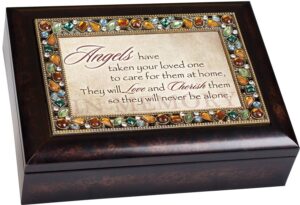 cottage garden angels care for them at home sympathy bereavement jeweled lid musical jewelry box with dark burl wood finish - plays on eagle's wings