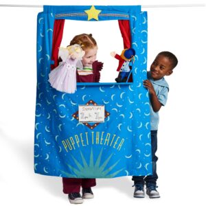 hearthsong hanging doorway puppet theater, 47"l x 32"w, adjustable extended rod, foldable shelf, ages 4 and up