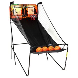 hathaway sure shot 81-in dual basketball arcade game for room - with led scoring, foldable indoor basketball game design, steel frame, 8 game modes, 4 balls, pump & dual hoops - orange/black finish