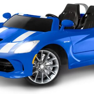 Kid Trax Dodge Viper SRT Convertible Toddler Ride On Toy, Ages 3 - 7 years old, 12 Volt Battery, Max Weight of 130 lbs, Two Seater, Working Lights, Blue/Stripe