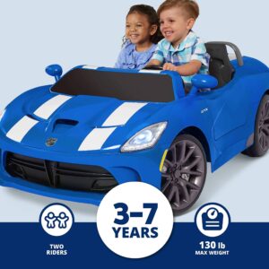 Kid Trax Dodge Viper SRT Convertible Toddler Ride On Toy, Ages 3 - 7 years old, 12 Volt Battery, Max Weight of 130 lbs, Two Seater, Working Lights, Blue/Stripe