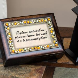 Cottage Garden Angels Care for Them at Home Sympathy Bereavement Jeweled Lid Musical Jewelry Box with Dark Burl Wood Finish - Plays On Eagle's Wings