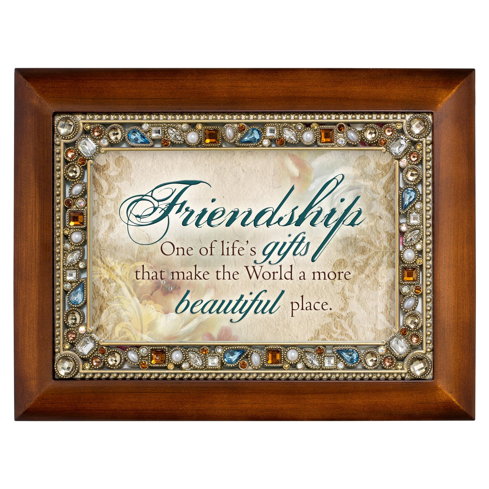 Cottage Garden Friendship Life's Gift Woodgrain Jeweled Music Box Plays What Friends are for