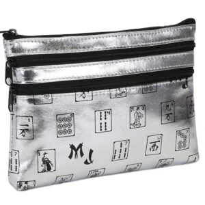 Mah Jongg Direct Silver Pattern 3-Zipper Purse, holds 2023 card, easy to clean, designer style