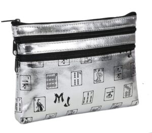 mah jongg direct silver pattern 3-zipper purse, holds 2023 card, easy to clean, designer style