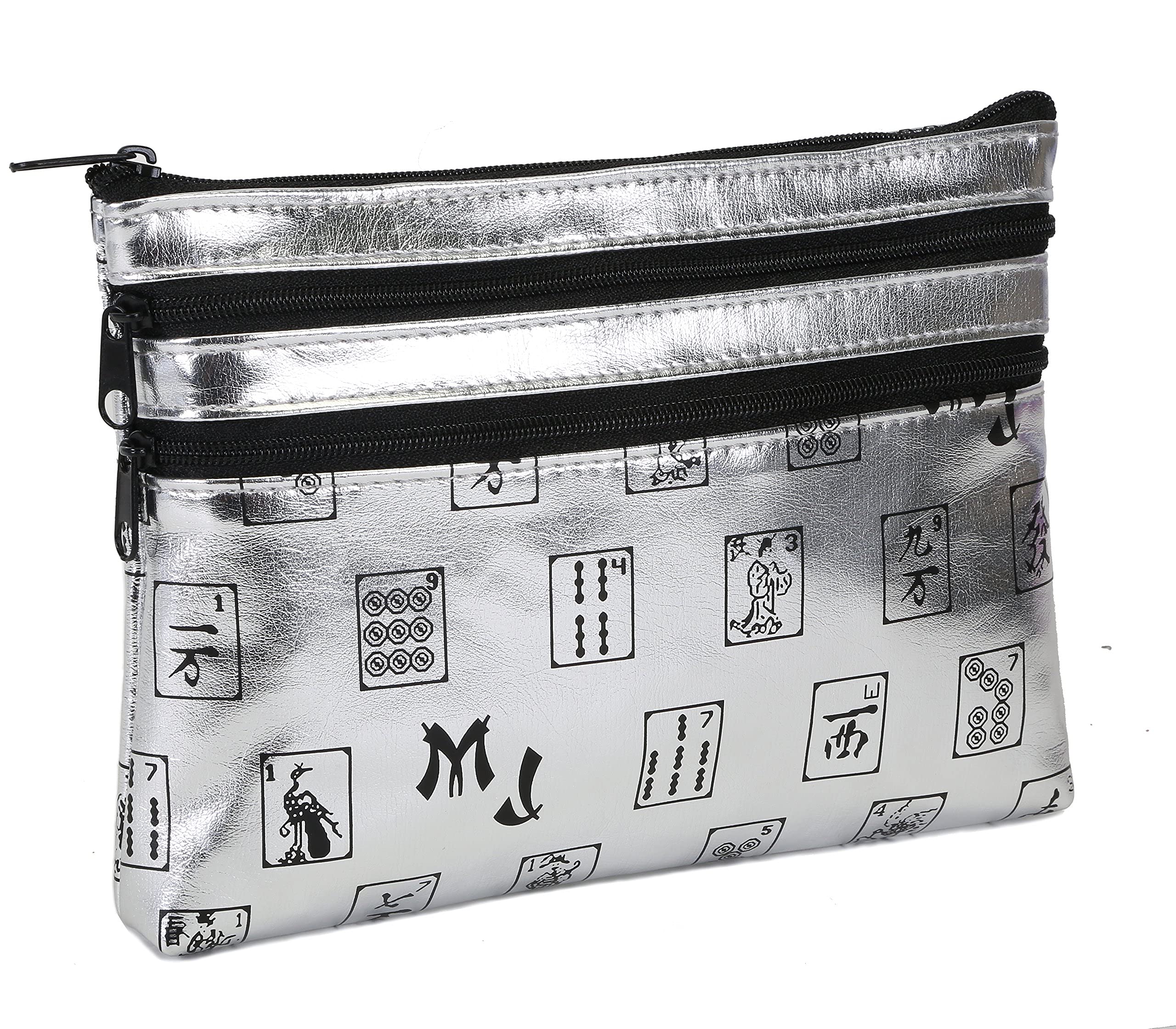 Mah Jongg Direct Silver Pattern 3-Zipper Purse, holds 2023 card, easy to clean, designer style