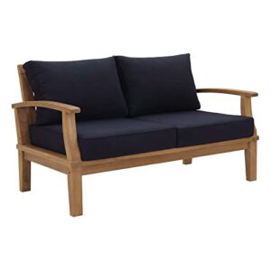 modway marina premium grade a teak wood outdoor patio, loveseat, natural navy