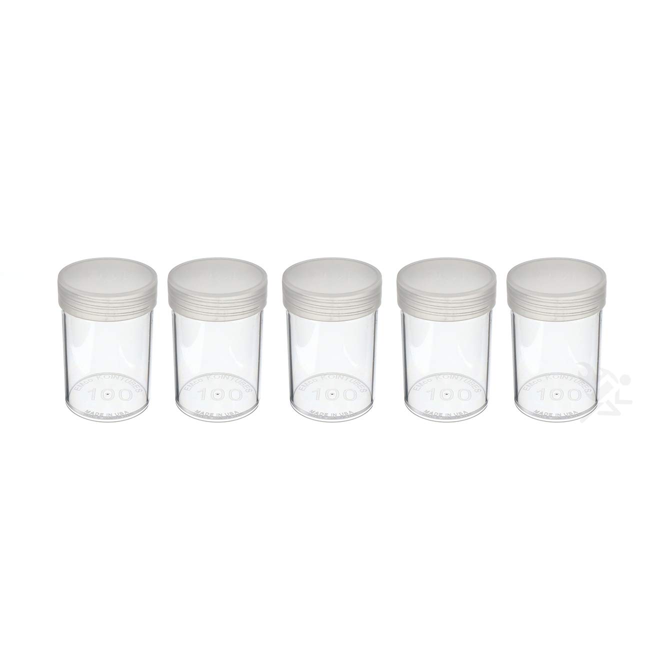 (5) Edgar Marcus Brand Round Clear Plastic (Large Dollars) Size Coin Storage Tube Holders with Screw on Lid