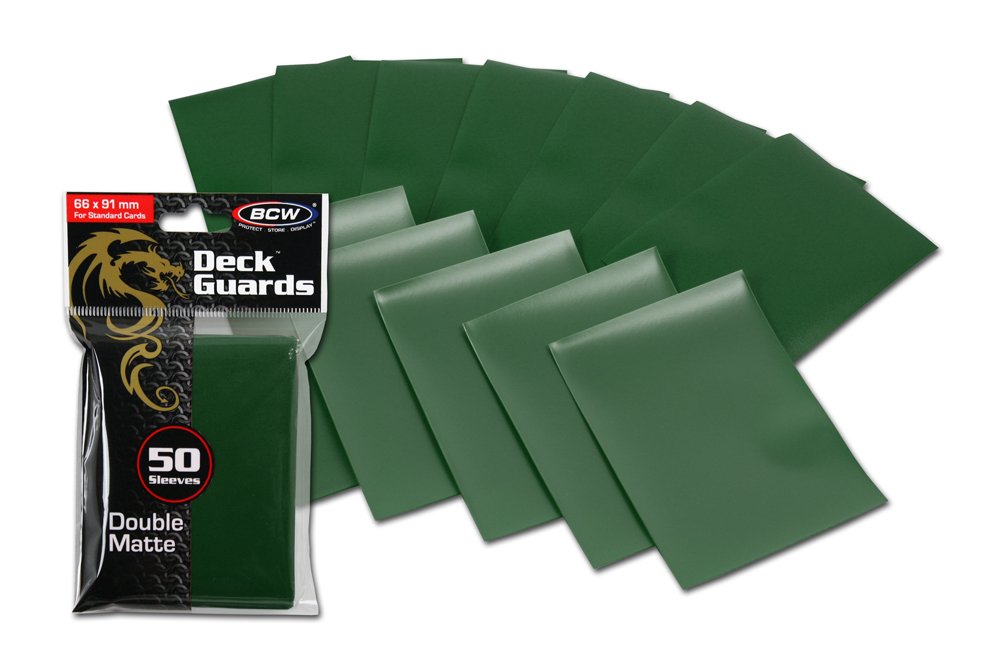 BCW 100ct Deck Guard GREEN MATTE Finish for Stardard Size Collectable Cards - Deck Protector Sleeves [2-Pack Bundle]