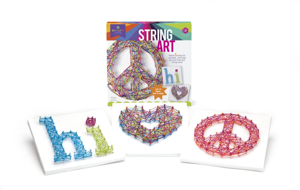 Craft-tastic – String Art – Craft Kit Makes 3 Large Canvases – Peace Sign Edition, Model Number: CTE40