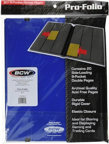 BCW Pro-Folio 9-Pocket Card Album - Blue | Archival Safe, Side-Loading Trading Card Binder | Premium Collectible Storage Solution for Trading Cards, TCG, Sports Cards, and More - 360-Card Capacity