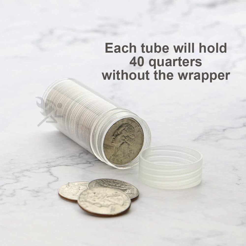 Edgar Marcus (20) Round Clear Plastic Quarter Coin Storage Tube Holders with Screw on Lid