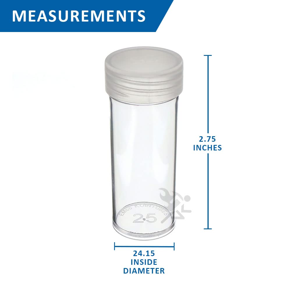 Edgar Marcus (20) Round Clear Plastic Quarter Coin Storage Tube Holders with Screw on Lid