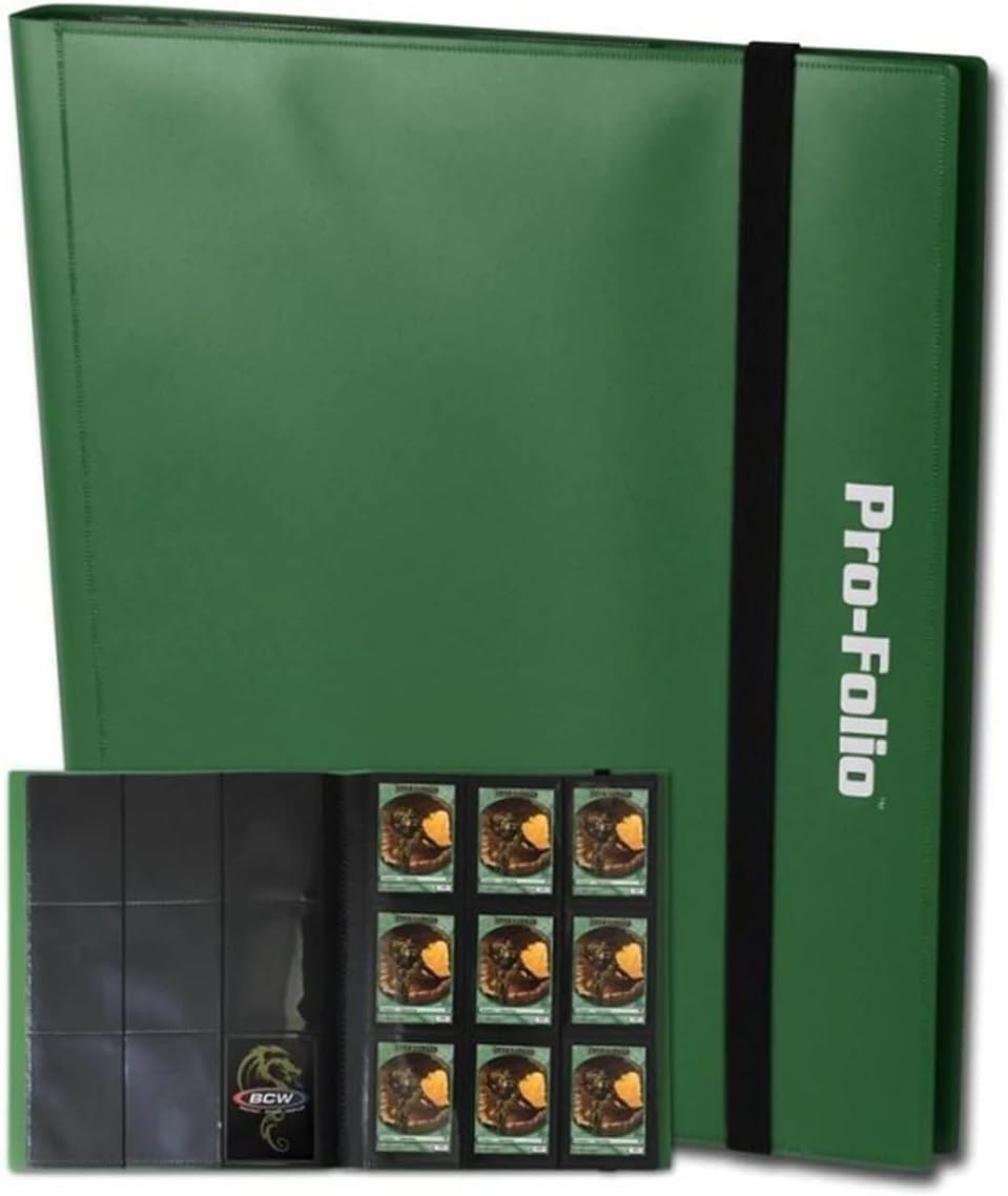 BCW Pro-Folio 9-Pocket Card Album - Green | Archival Safe, Side-Loading Trading Card Binder | Premium Collectible Storage Solution for Trading Cards, TCG, Sports Cards, and More - 360-Card Capacity