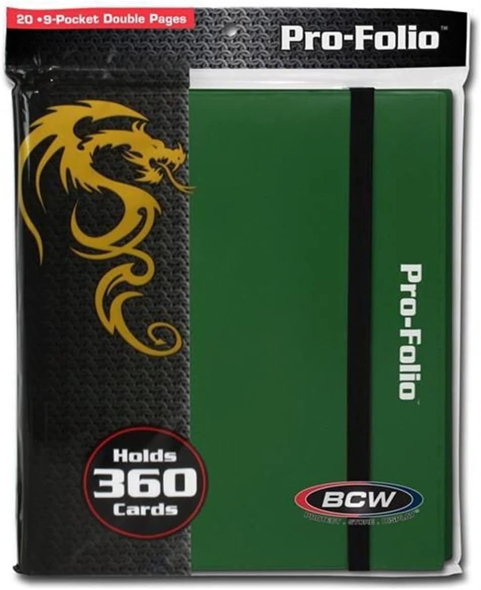 BCW Pro-Folio 9-Pocket Card Album - Green | Archival Safe, Side-Loading Trading Card Binder | Premium Collectible Storage Solution for Trading Cards, TCG, Sports Cards, and More - 360-Card Capacity