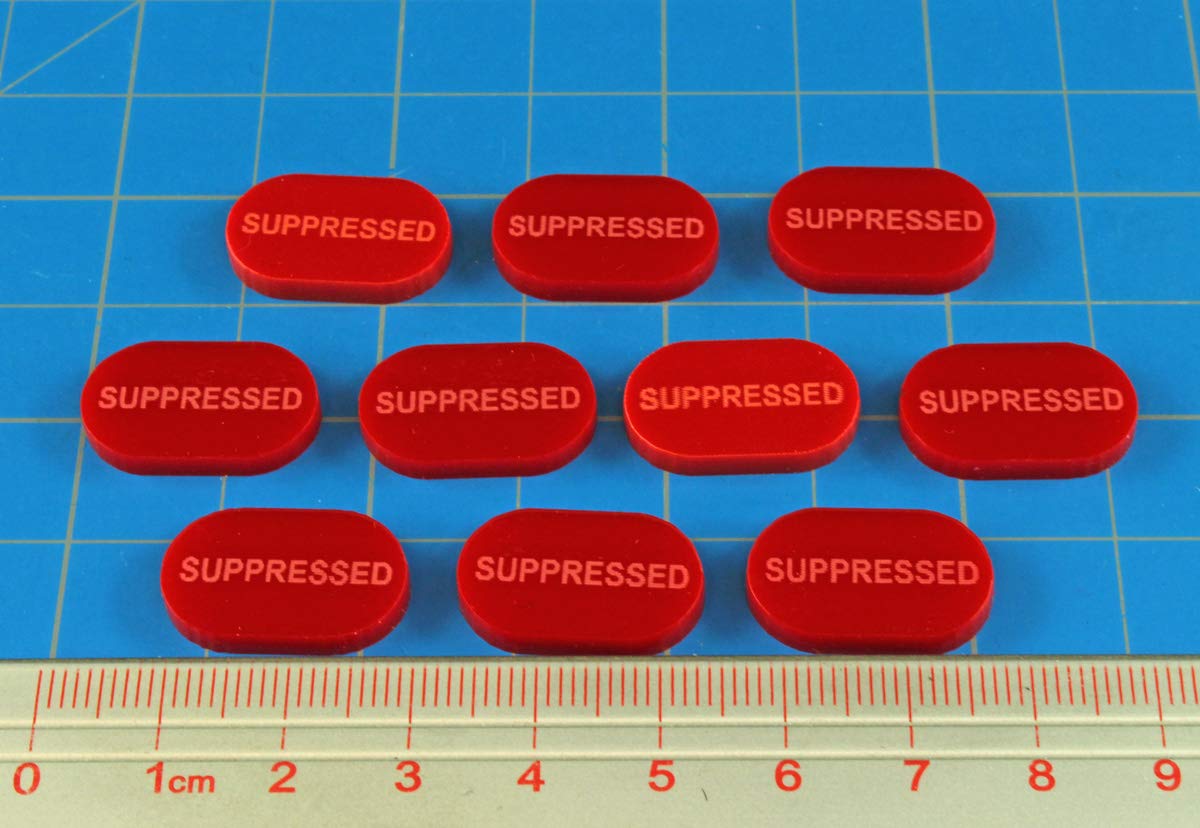 LITKO Suppressed Command Token Set | Gaming Aid Pieces | Compatible with Flames of War, Bolt Action, Axis & Allies | WH40K | Napoleonic | Ancients | 10 Pack (Red)