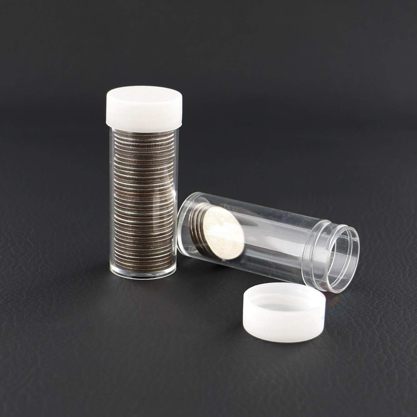 Edgar Marcus (20) Round Clear Plastic Quarter Coin Storage Tube Holders with Screw on Lid