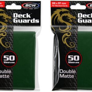 BCW 100ct Deck Guard GREEN MATTE Finish for Stardard Size Collectable Cards - Deck Protector Sleeves [2-Pack Bundle]