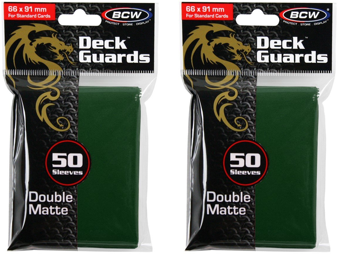 BCW 100ct Deck Guard GREEN MATTE Finish for Stardard Size Collectable Cards - Deck Protector Sleeves [2-Pack Bundle]