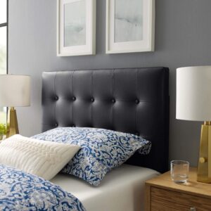 modway emily tufted button faux leather upholstered twin headboard in black