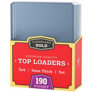 cardboard gold - 190pt top loaders for cards - 5 count - premium 3x4 inch trading card toploaders - protect your baseball and sports cards with these crystal clear hard plastic sleeves protectors