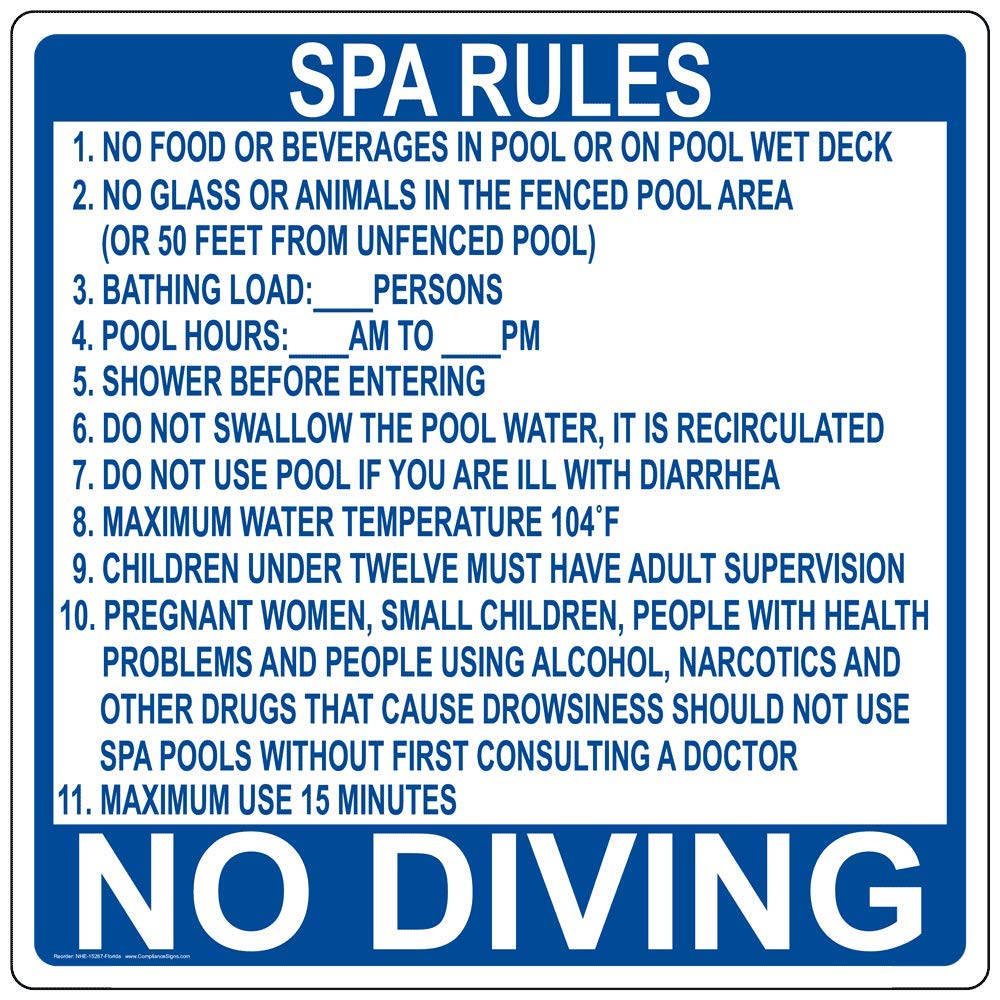 ComplianceSigns.com Spa Rules Sign, 30x30 in. Aluminum for Recreation