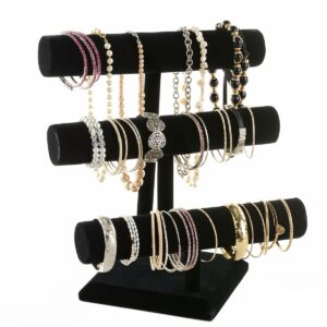 Displays2go 3-Tier Necklace T-Bar Tray, Black Velvet