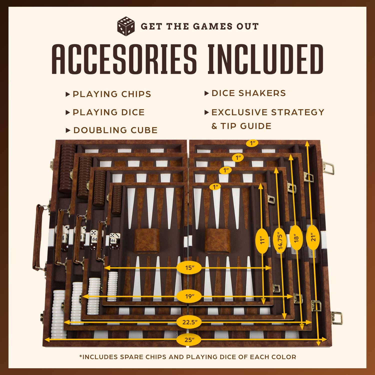 Get The Games Out Top Backgammon Set - Classic Board Game Case - 2 Players - Best Strategy & Tip Guide - Available in Small, Medium and Large Sizes (Brown, Medium)