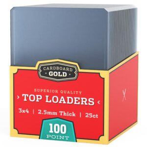 cardboard gold - 100pt top loaders for cards - 25 count - premium 3x4 inch trading card toploaders - protect your baseball and sports cards with these crystal clear hard plastic sleeves protectors