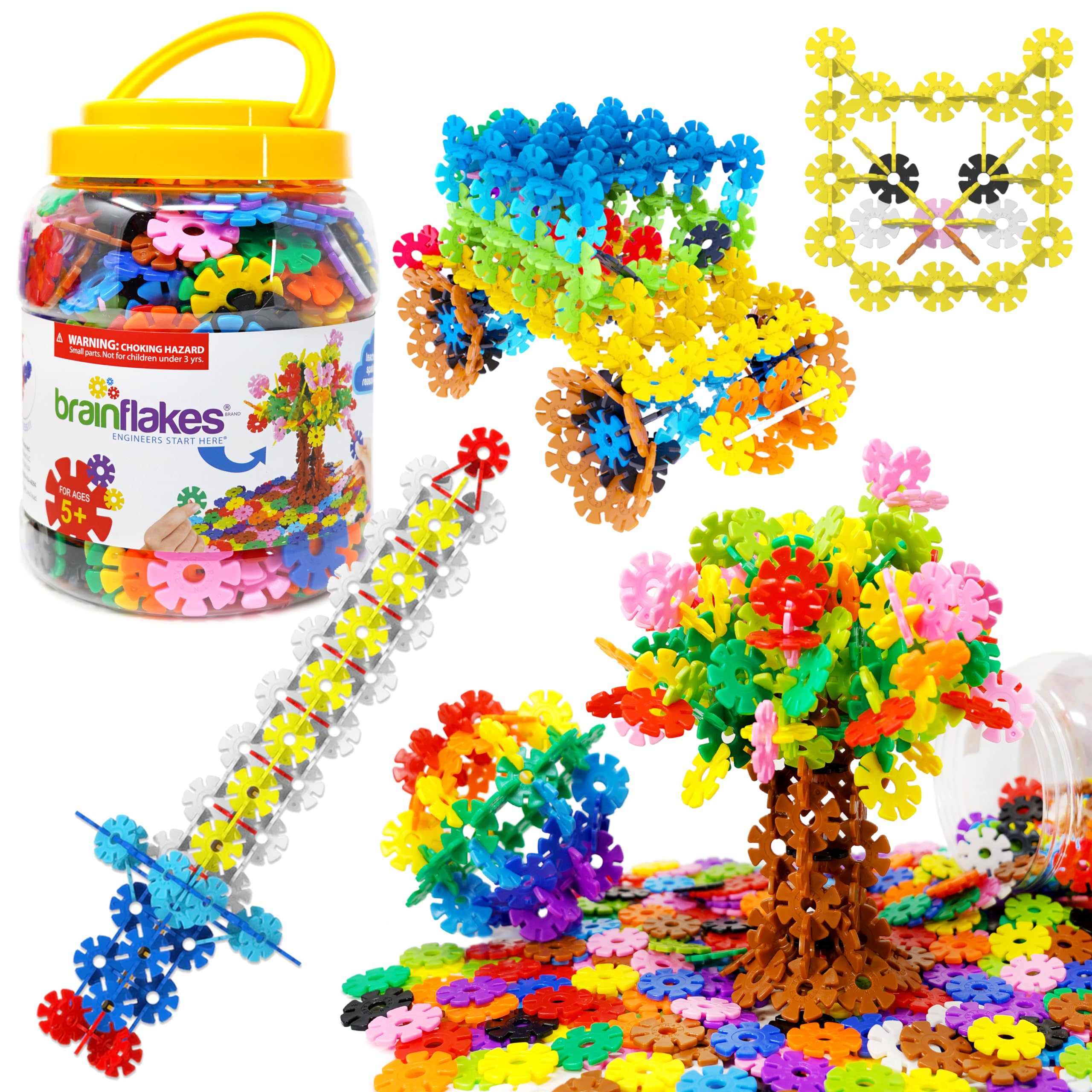 Brain Flakes 500 Piece Set, Ages 3+, Interlocking Plastic Disc Toy for Creative Building, Educational STEM Learning, Construction Block Play for Kids, Teens, Adults, Boys, and Girls