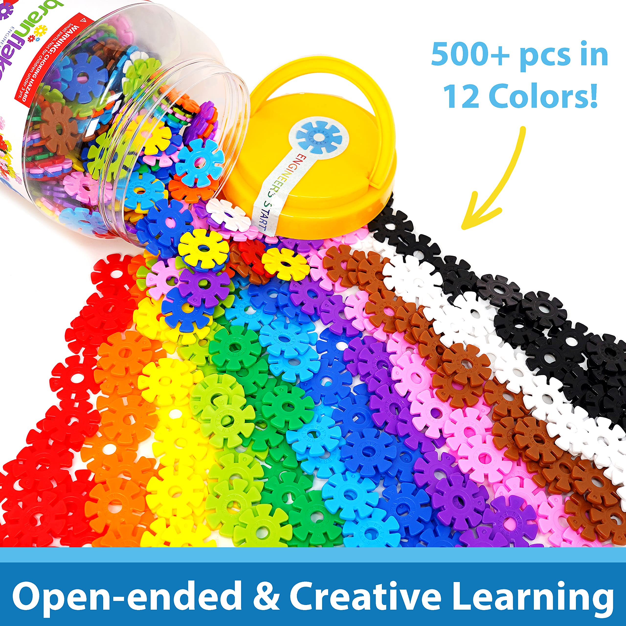 Brain Flakes 500 Piece Set, Ages 3+, Interlocking Plastic Disc Toy for Creative Building, Educational STEM Learning, Construction Block Play for Kids, Teens, Adults, Boys, and Girls