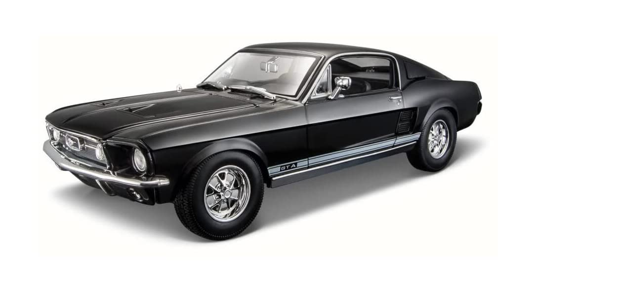 Maisto Year 2014 Special Edition Series 1:18 Scale Die Cast Car Set - Metallic Black Color Classic Coupe 1967 FORD MUSTANG GTA FASTBACK with Display Base (Car Dimension: 10 x 3-1/2 x 3) by Maisto