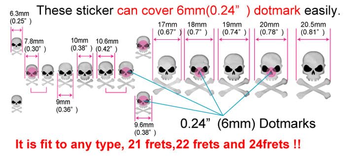 Inlay Sticker Fret Markers for Guitars & Bass - Skull with Crossbones (Sideways) - White Pearl