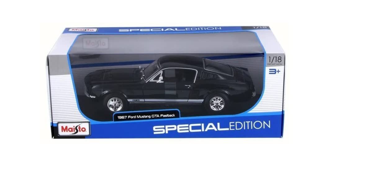 Maisto Year 2014 Special Edition Series 1:18 Scale Die Cast Car Set - Metallic Black Color Classic Coupe 1967 FORD MUSTANG GTA FASTBACK with Display Base (Car Dimension: 10 x 3-1/2 x 3) by Maisto