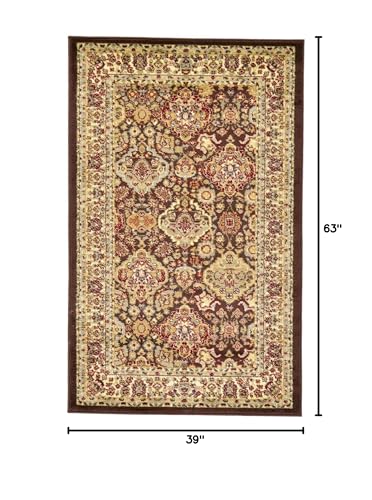 Unique Loom Voyage Collection Traditional Oriental Classic Intricate Design Area Rug, 3' 3" x 5' 3" Rectangle, Brown/Cream