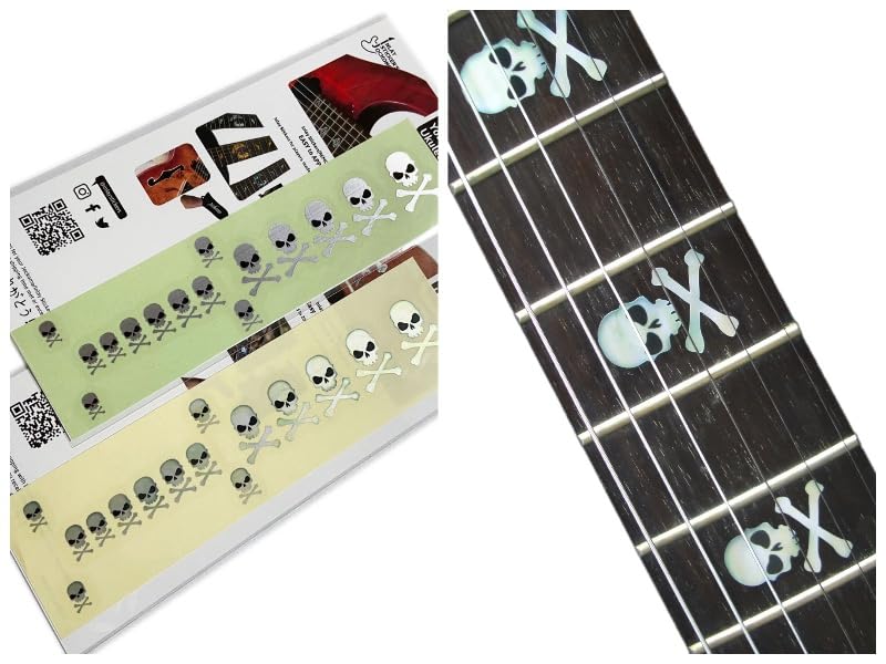 Inlay Sticker Fret Markers for Guitars & Bass - Skull with Crossbones (Sideways) - White Pearl